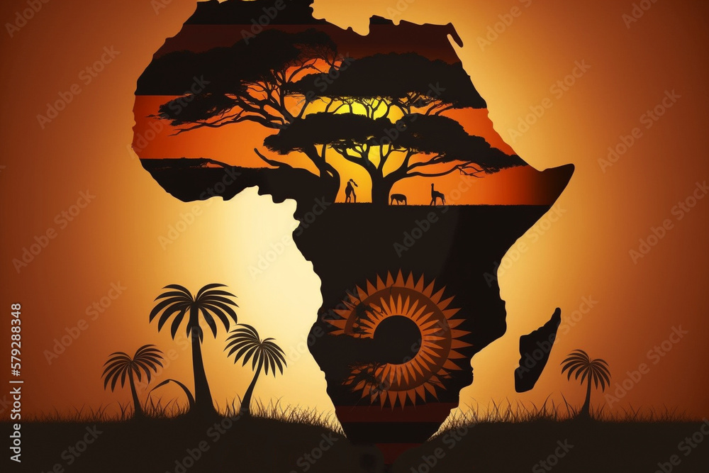 Africa day on May 25. continent of Africa artistic drawn grunge ...