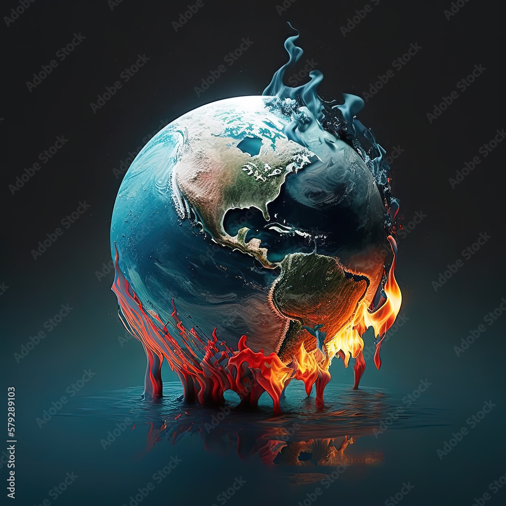 Conceptual image of planet earth burning and frozen due to climate ...