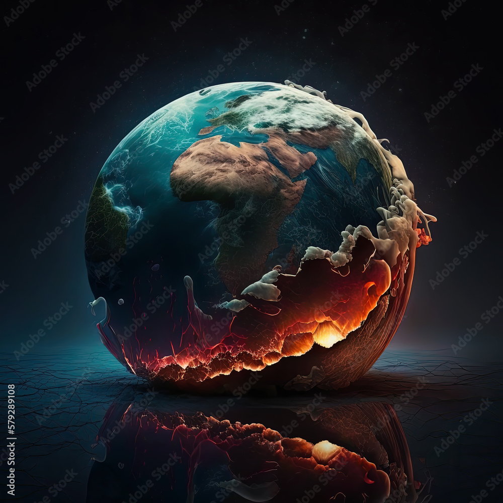 Conceptual image of planet earth burning and frozen due to climate ...
