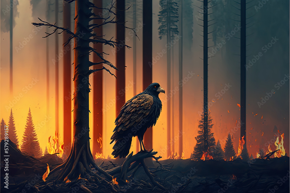 Devastating Forest Fire. Animals affected by wildfires. Ecological ...