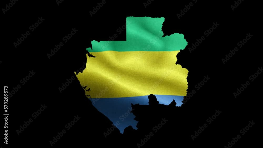 4K waving national flag of Gabon on the map. Alpha channel seamless ...