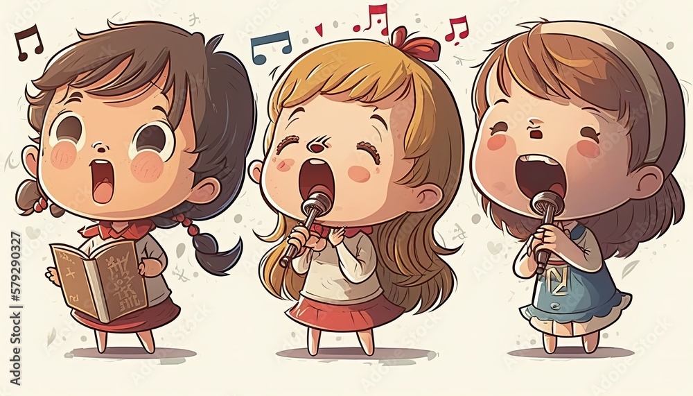 Children who sing songs illustrations, ai art Stock Illustration ...