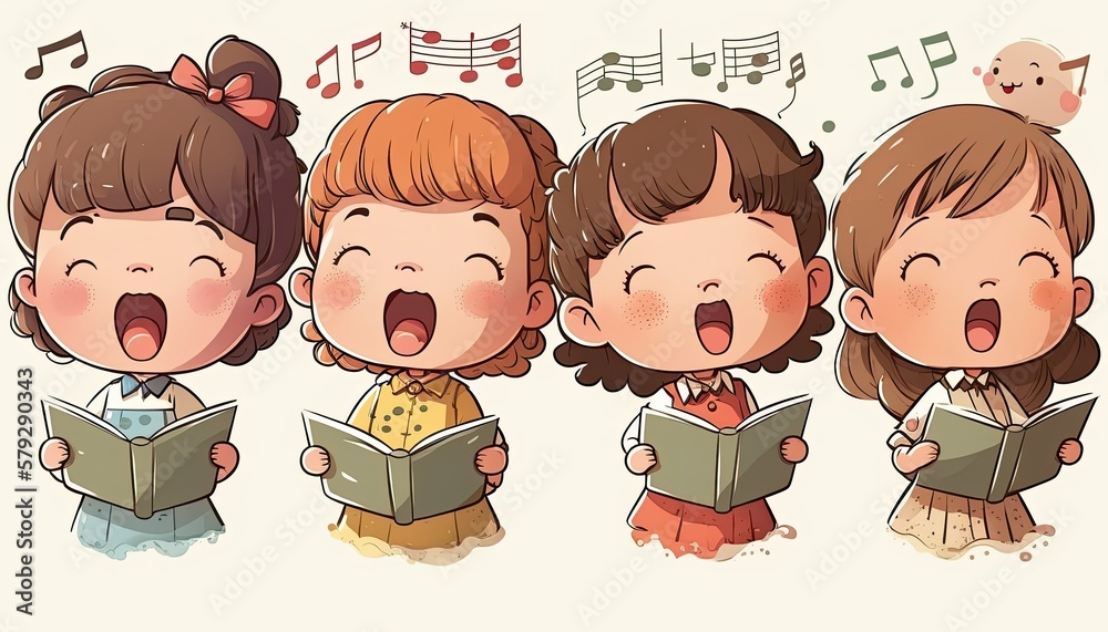 Children who sing songs illustrations, ai art Stock Illustration ...