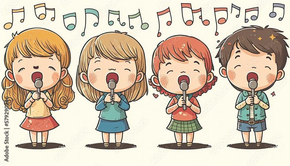Children who sing songs illustrations, ai art Stock Illustration ...