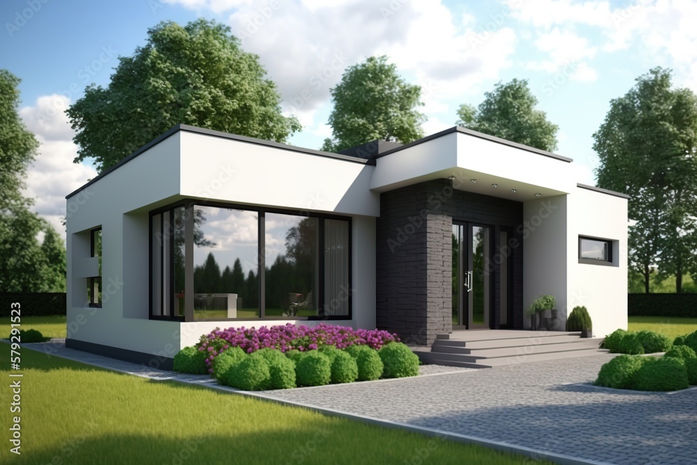 Modern house with flat roof, minimal architecture. Generative AI ...