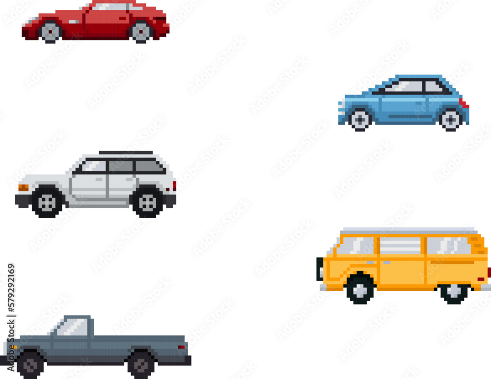 Set of different pixel art cars. Vector illustration. Stock Vector ...
