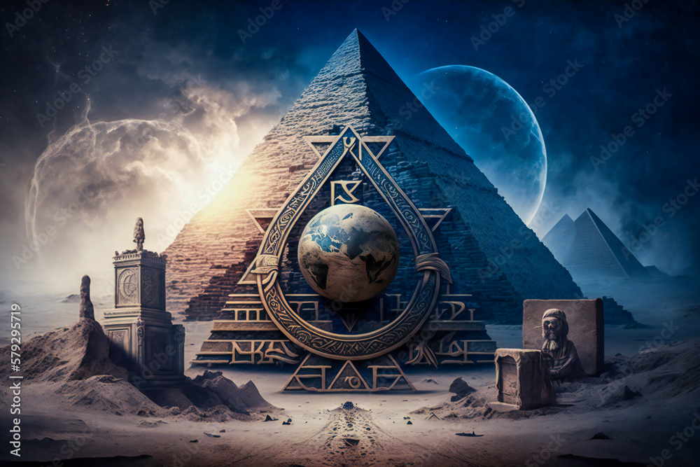 Pyramid with astrology and esoteric symbols on it. Esoteric, ancient ...