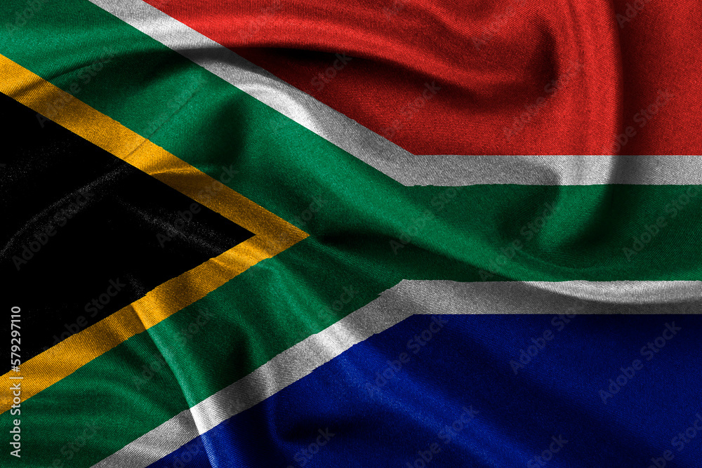 Fabric texture of Souyh Africa flag, Smooth wavy flag of South Africa ...