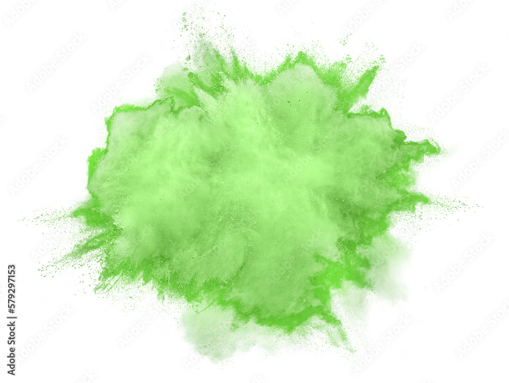 abstract powder splatted background. Green powder explosion on ...