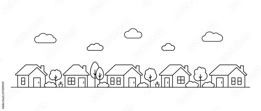 Neighborhood small house, line art. Street building, real estate ...