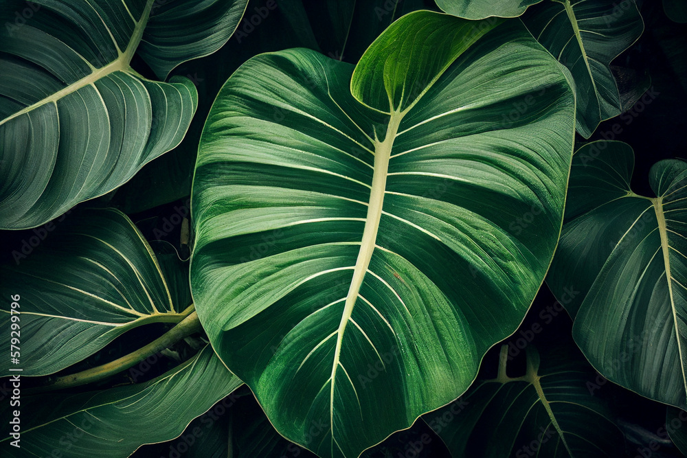 Tropical big green leaf ,vintage tone with dark green texture, abstract ...
