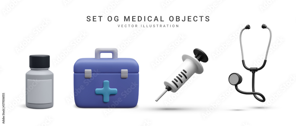 Set of 3d realistic medical objects isolated on white background ...