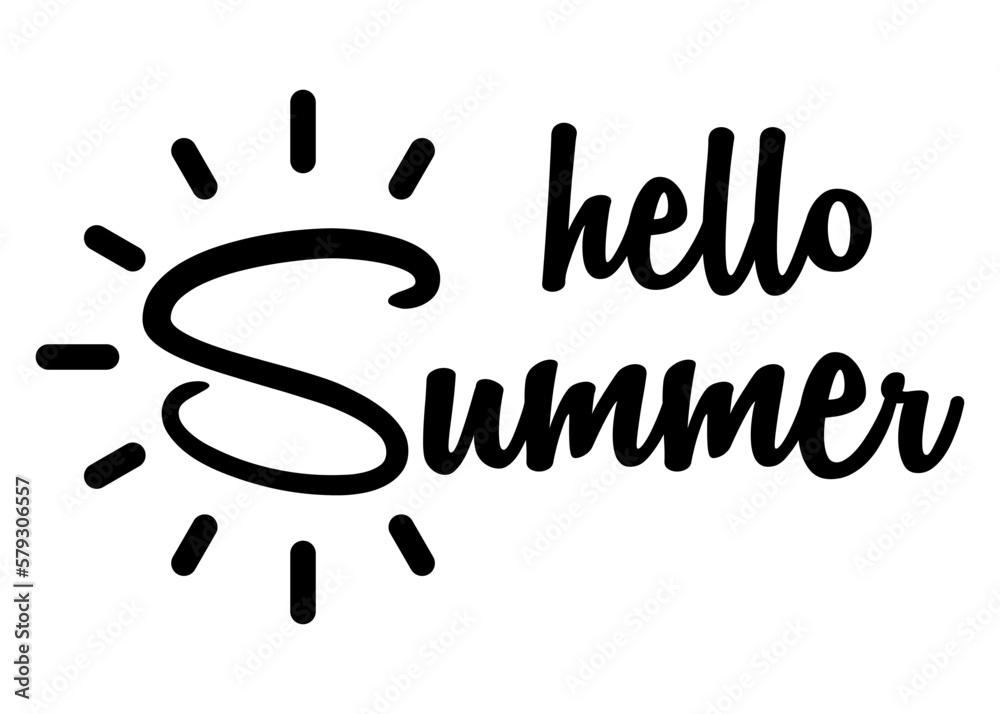 Logo aislado con letras del mensaje hello summer en texto manuscrito ...