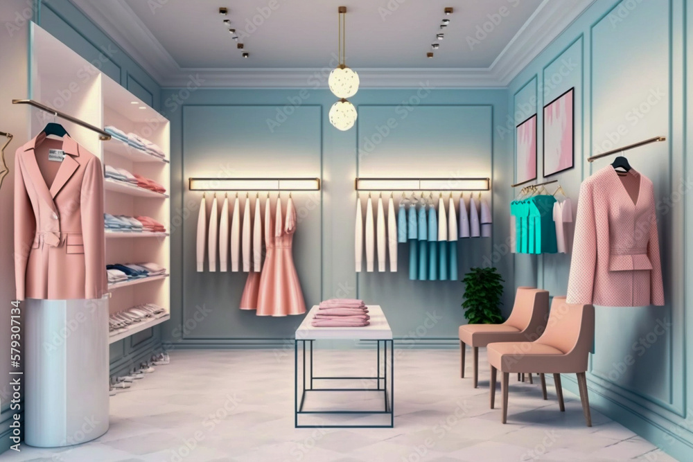 Modern interior design of female clothing store. Super photo realistic ...