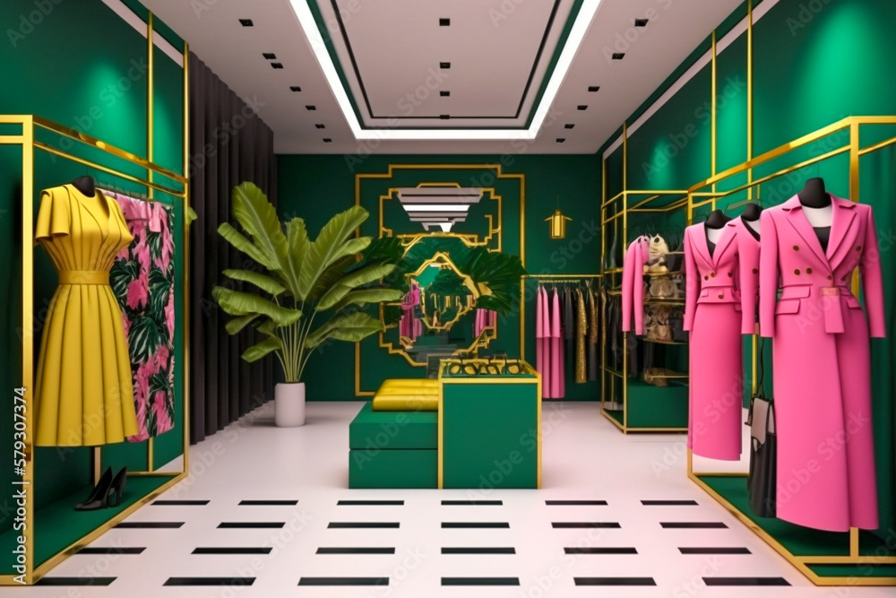 Modern interior design of female clothing store. Super photo realistic ...