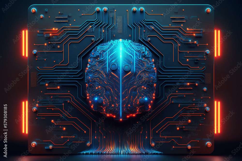 Abstract artificial intelligence (AI) circuit board or alien technology ...