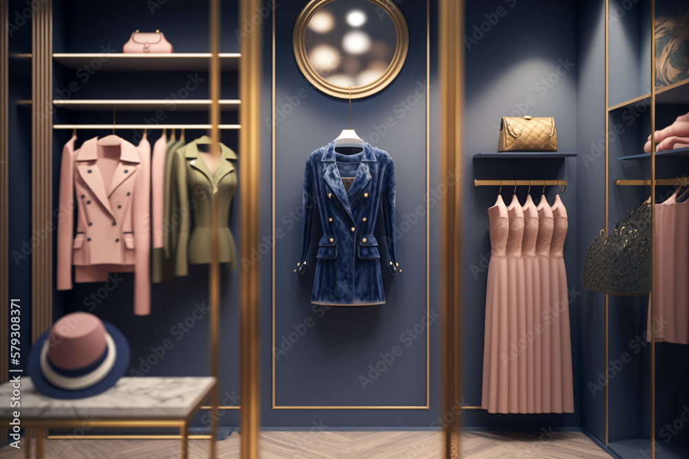 Modern interior design of female clothing store. Super photo realistic ...