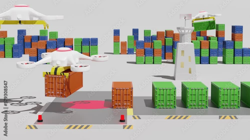 delivery drone and shipping container with conveyor for import export ...