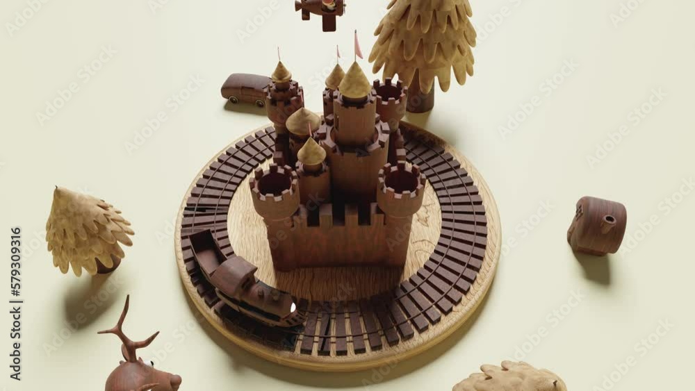3d wooden amusement park toy concept with pilot, propeller plane ...