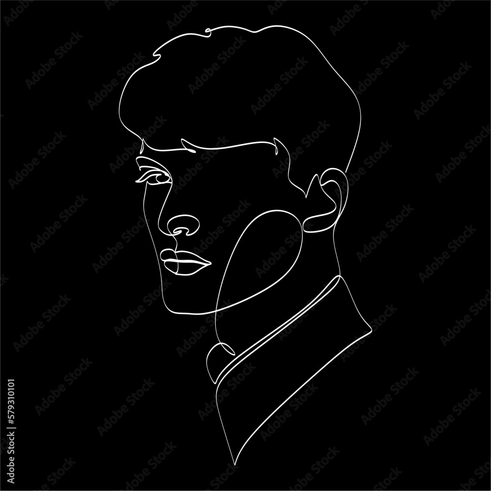 One line drawing of portrait man. Minimal silhouette male face. Modern ...