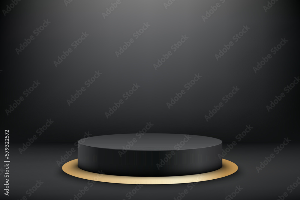 Abstract 3D realistic black empty round podium and golden oval ground ... Abstract 3D realistic black empty round podium and golden oval ground ...