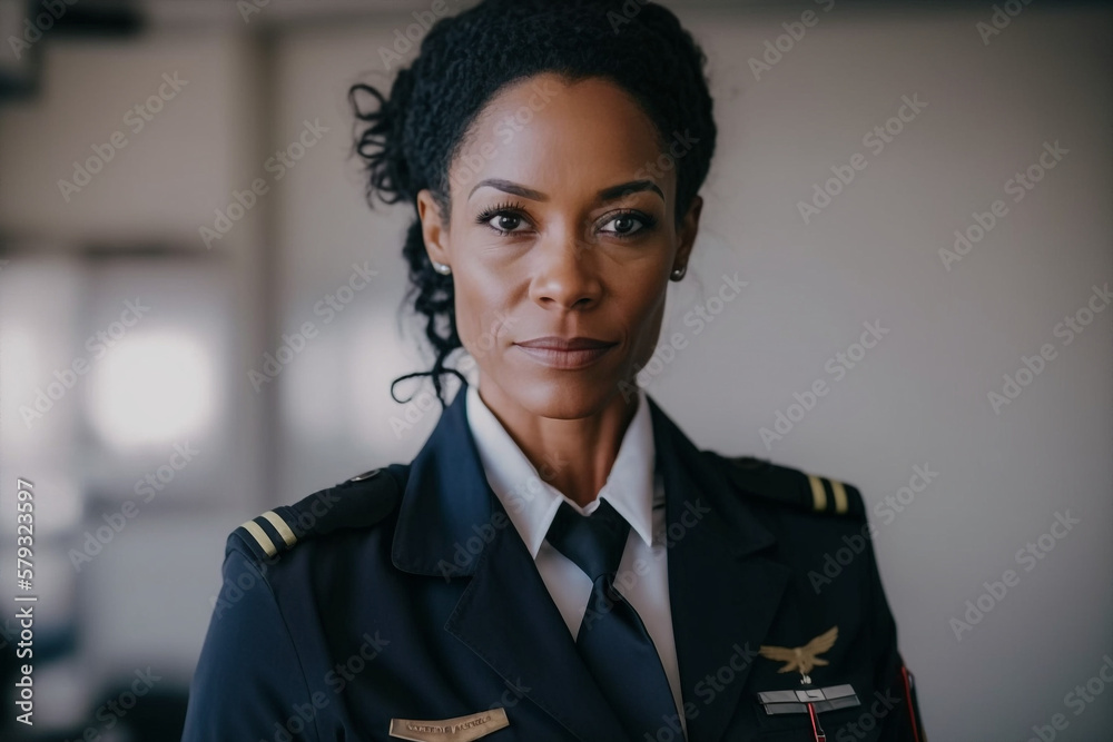 Generative ai strong and confident woman aircraft pilot posing looking ...