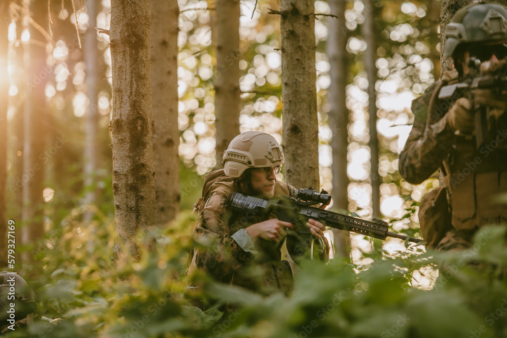 A group of modern warfare soldiers is fighting a war in dangerous ...