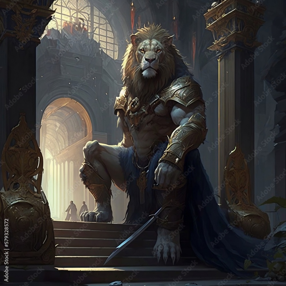 Dungeons and dragons ( DND ) Lion in throne room , generative AI ...