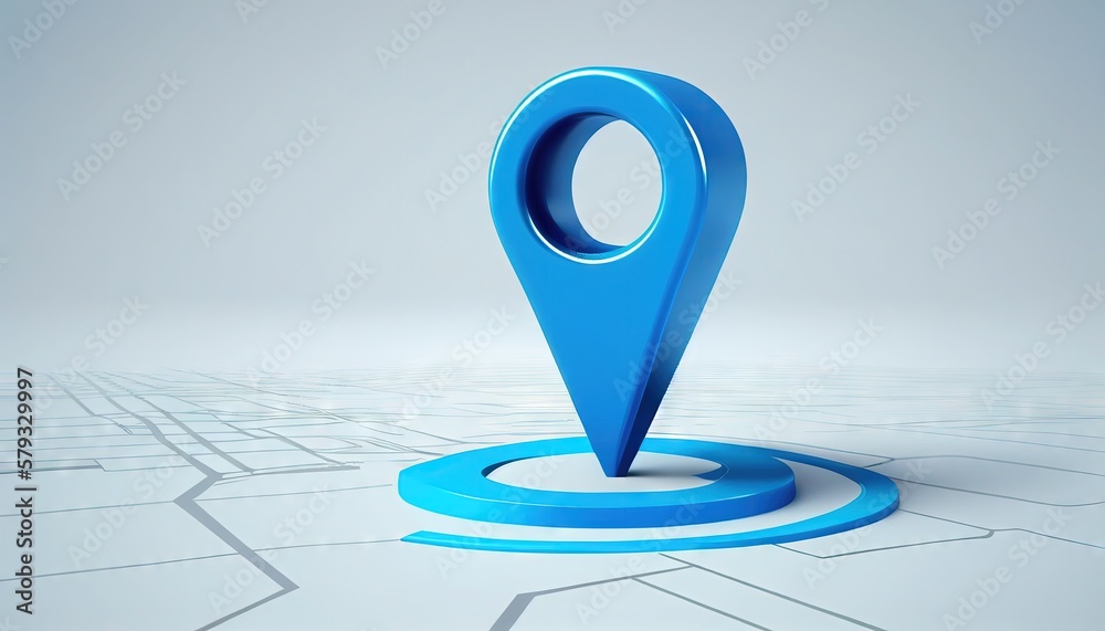 Blue 3D GPS Location Marker Icon with Street Address Background ...