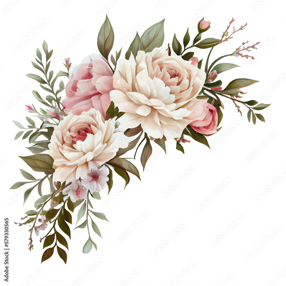 watercolor abstract corner spring floral peonies with pastel color for ...