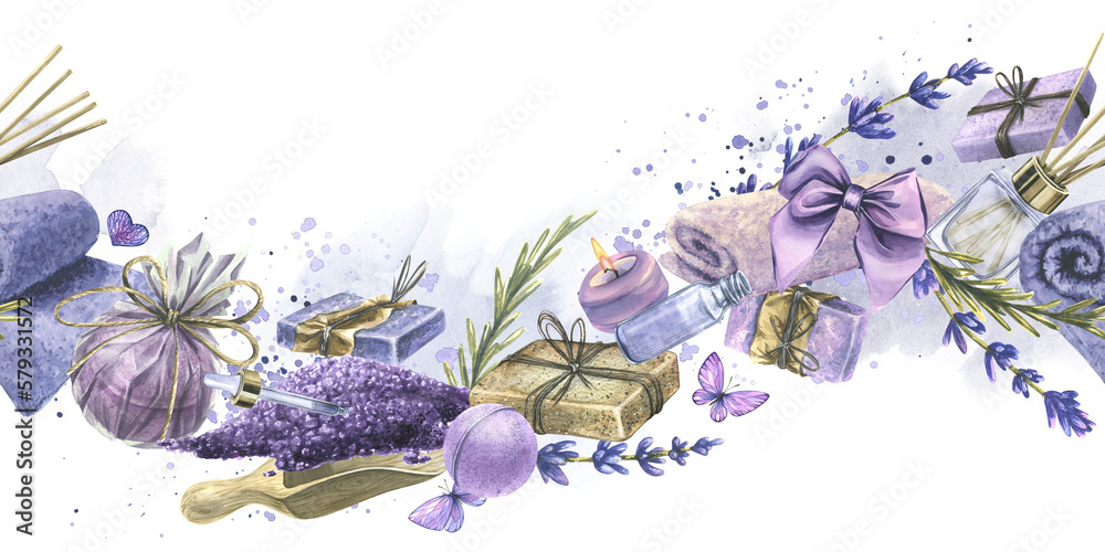 Horizontal border with cosmetics and accessories for the bathroom and ...