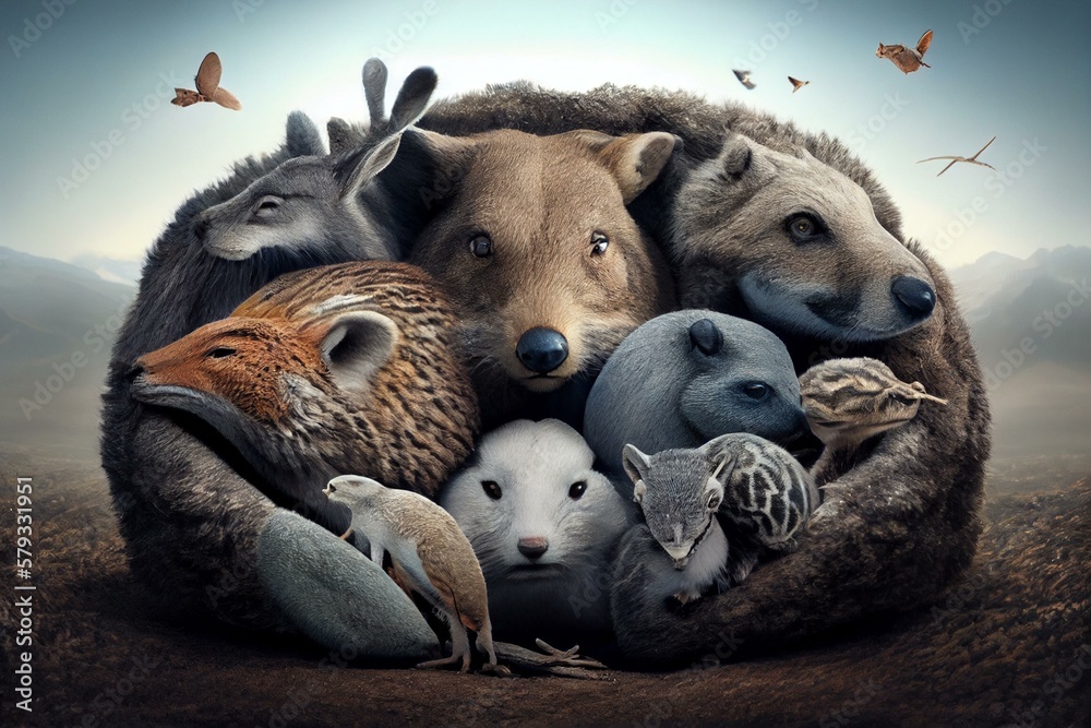 A group of animals huddled together on a shrinking patch of land due to ...