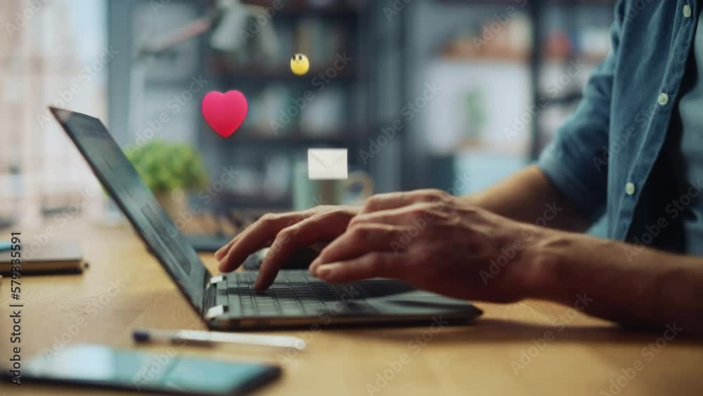 Social Media Chat Visualization Concept: Anonymous Person Uses Laptop ...