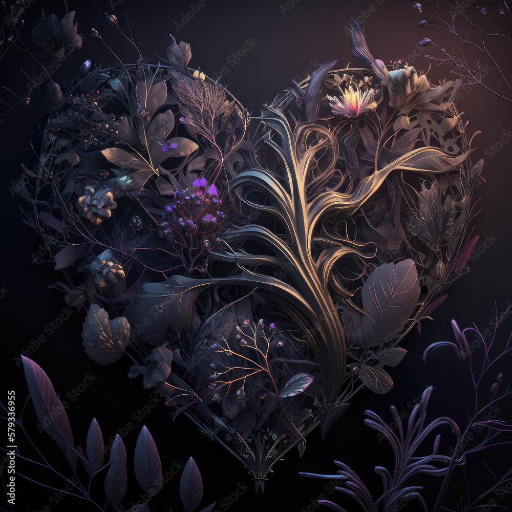 Human heart with flowers. Creative concept art. Generative AI Stock ...