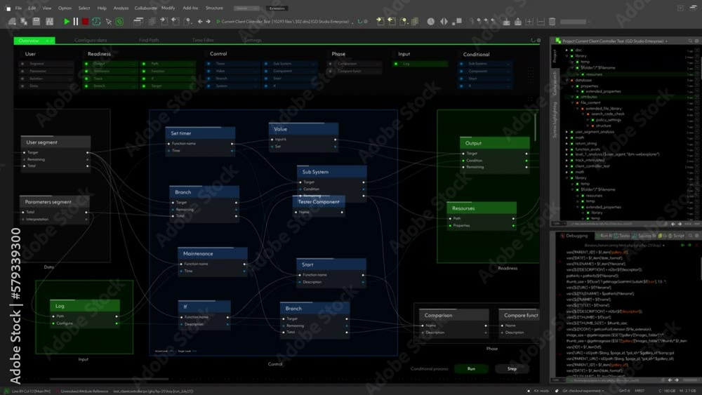 Dark Computer Interface Mockup Of Programming Infrastructure For Automated Solutions. Automation ...