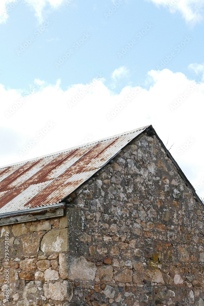 Roof of an old stone made house on an abandoned farm Stock Photo ...