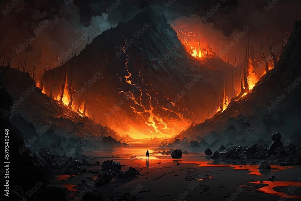 Illustration of a hellish setting that is both dark and terrifying ...