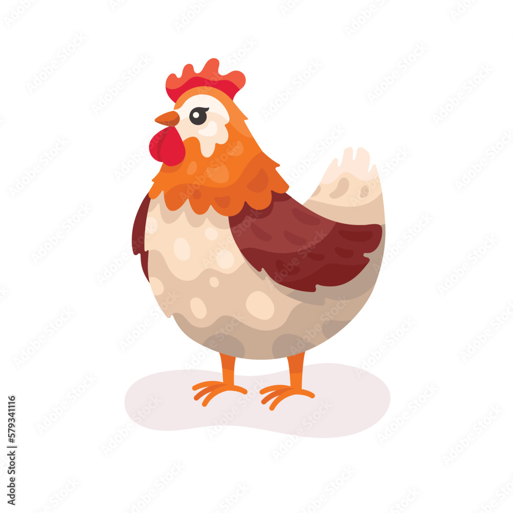 Cute Hen vector flat illustration isolated on white background. Farm ...