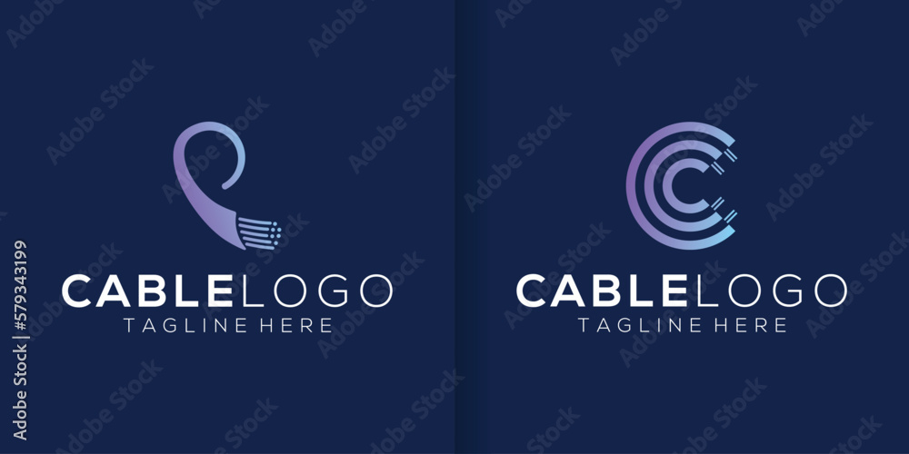 fiber optic cable logo design collection. Internet connection vector ...