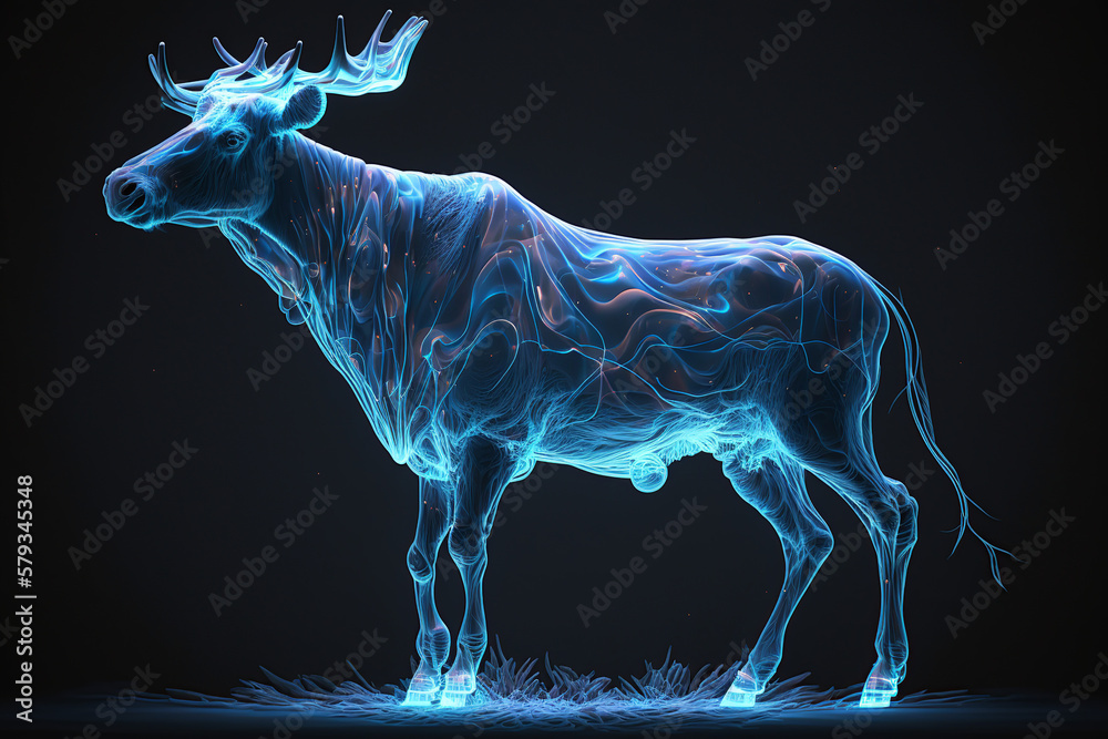magic, deer, bull, creature, light, energy, smoke, design, concept ...
