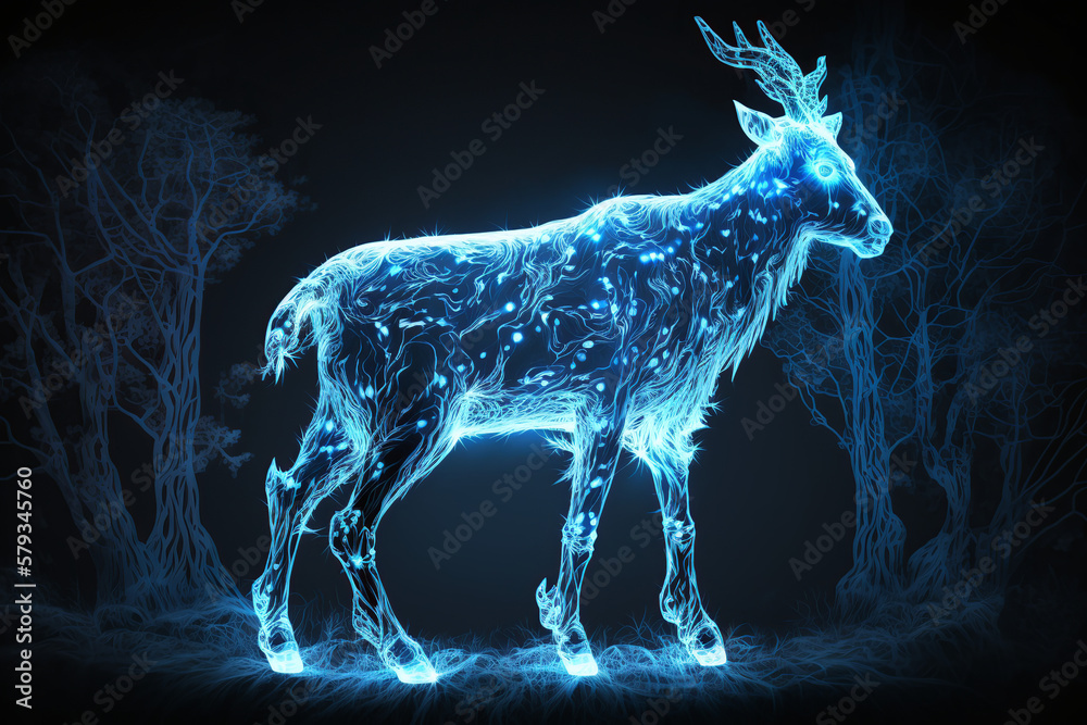 magic, deer, bull, creature, light, energy, smoke, design, concept ...