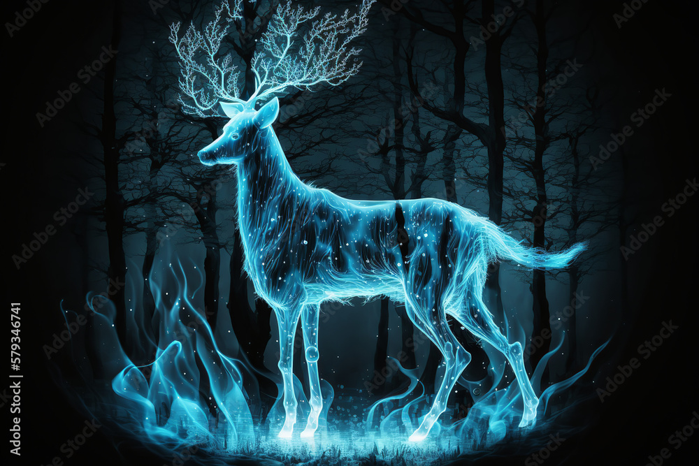 magic, deer, bull, creature, light, energy, smoke, design, concept ...