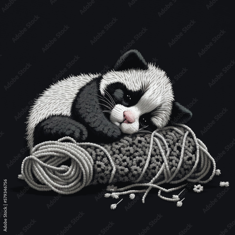 Vettoriale Stock Tapestry little sweet panda lying on the threads ...