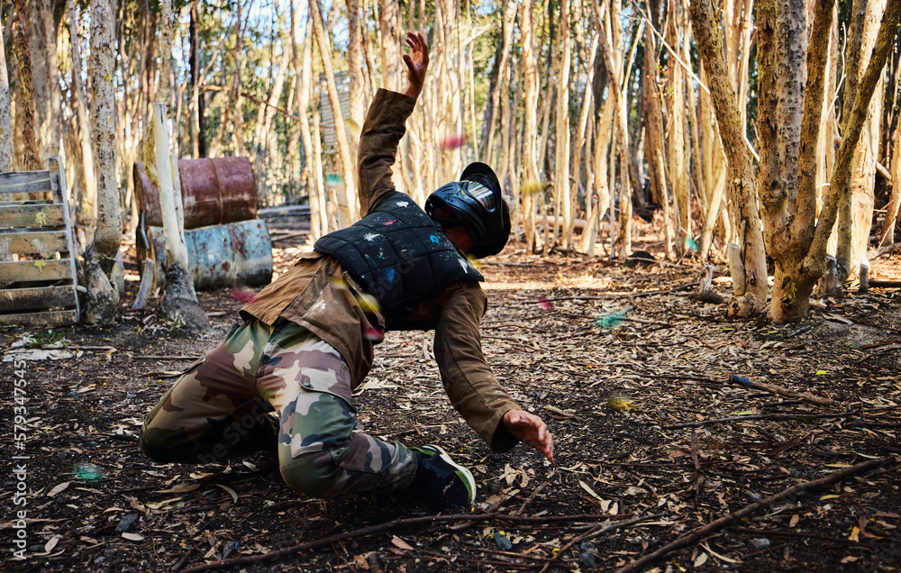 Man, paintball and dodging shots in the matrix for intense battle or ...