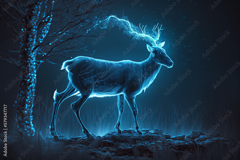 magic, deer, bull, creature, light, energy, smoke, design, concept ...