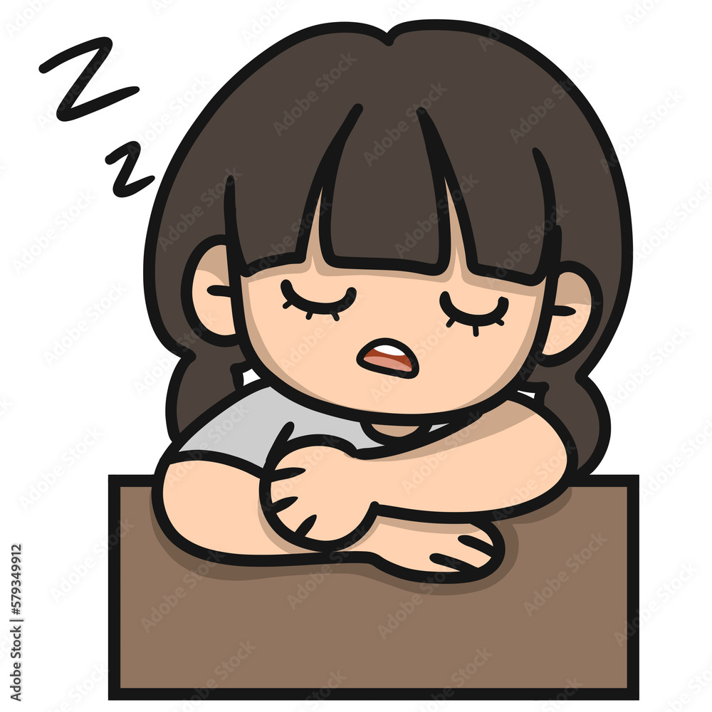 Girl take a nap on the table. Hand drawing PNG transparent. Stock ...