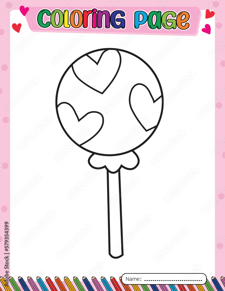 Candy. Valentine's day. Coloring page for kids. Activity Book. Stock ...