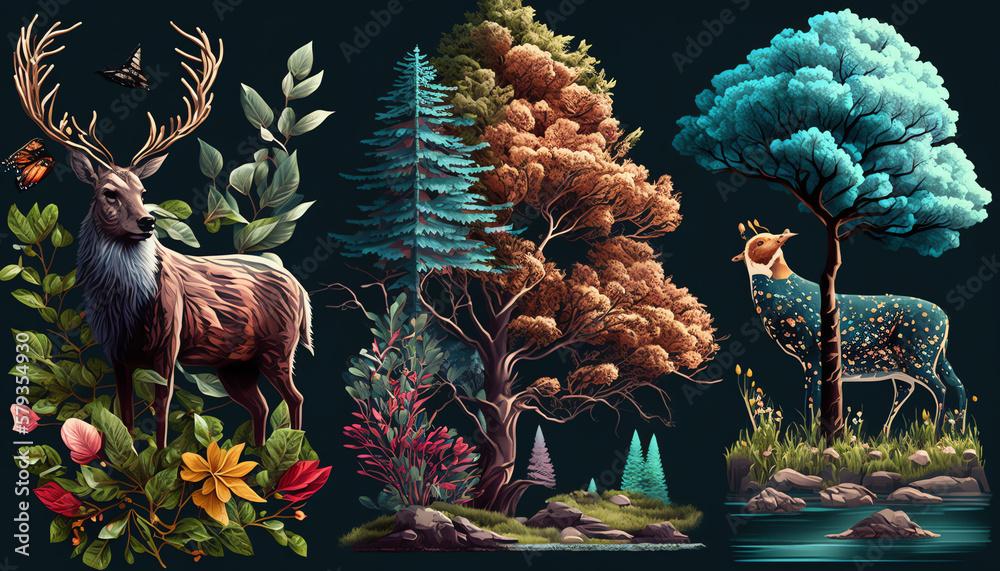 A vector of natural elements, such as trees, flowers, and animals. The ...