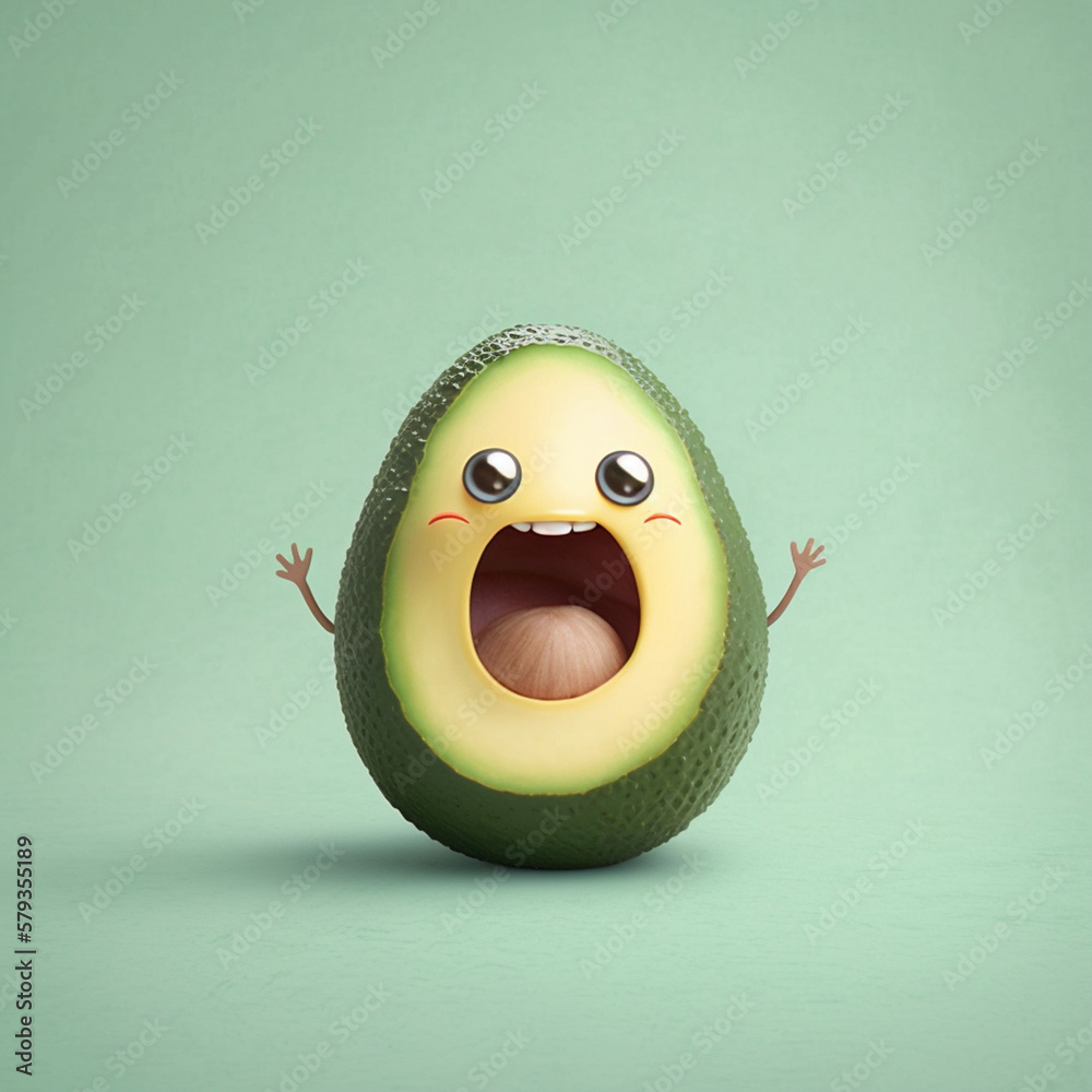 Drawing of a cute avocado with eyes, cartoon. Happy avocado character ...