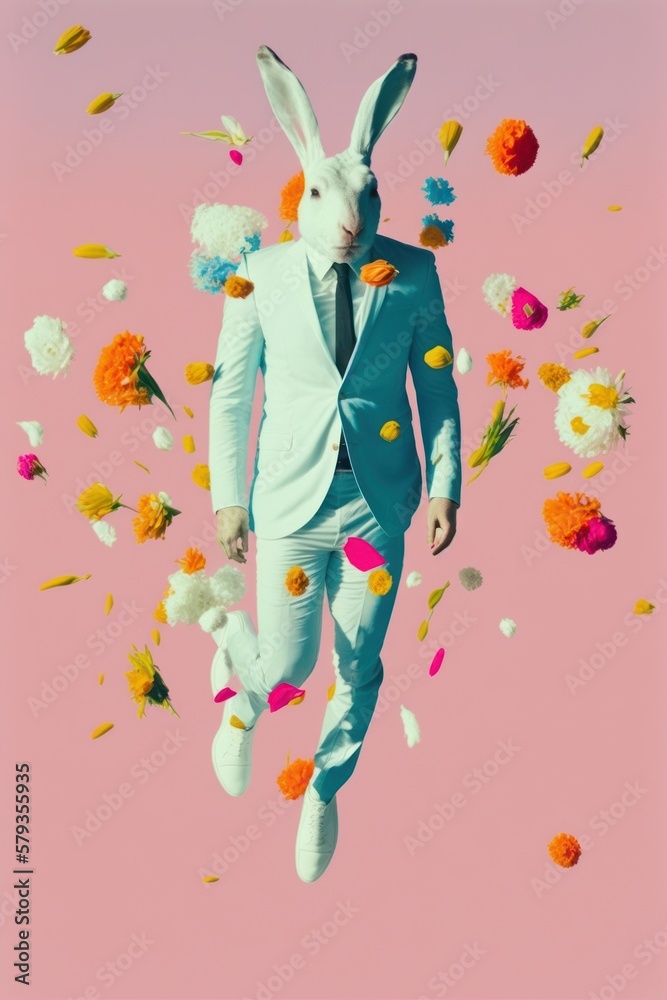 Vintage retro portrait of Easter Bunny in a human suit, standing as a ...